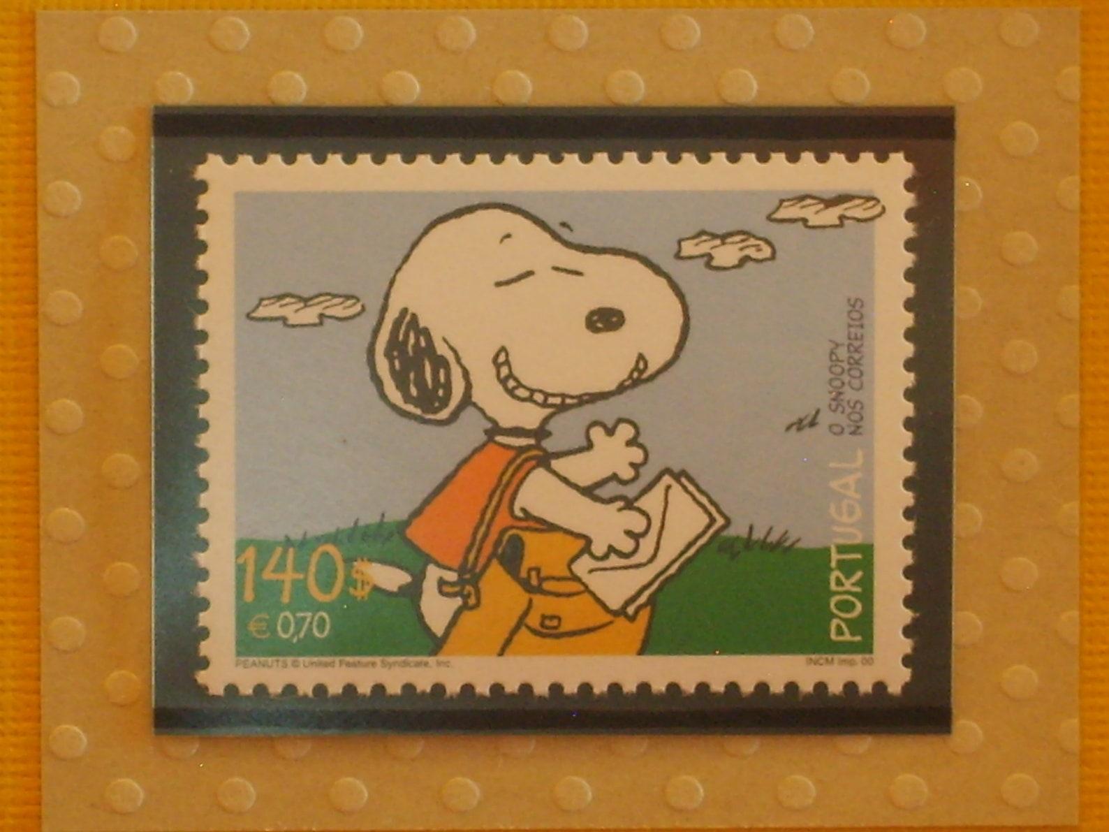 Snoopy Framed Vintage Stamp From Portugal - as a Mail Carrier - Etsy