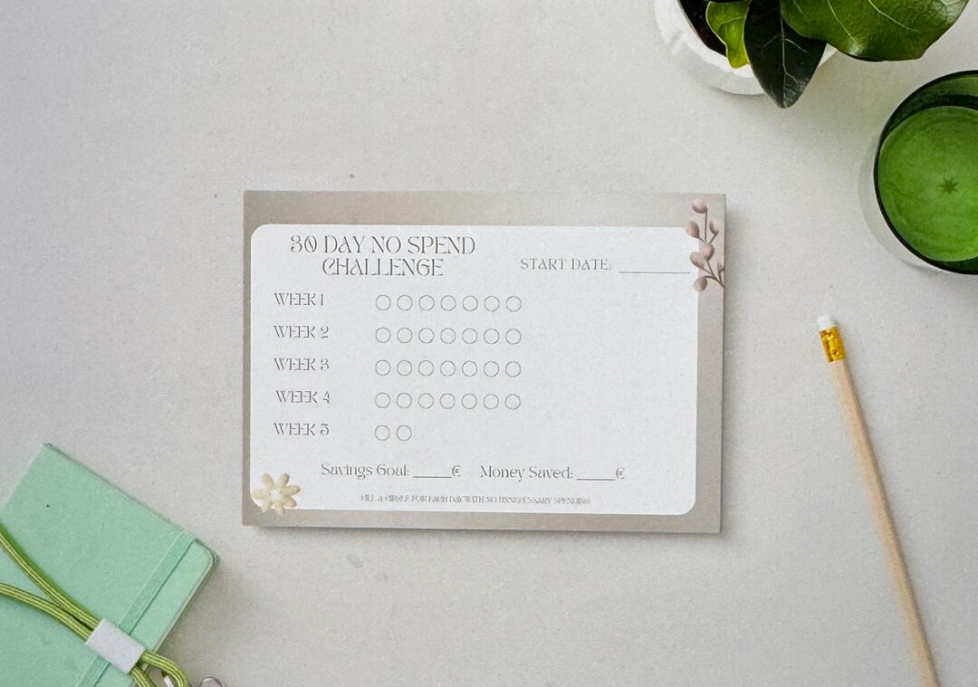30 Day No Spend Challenge Printable | Money Saving Tracker PDF | Budget ...