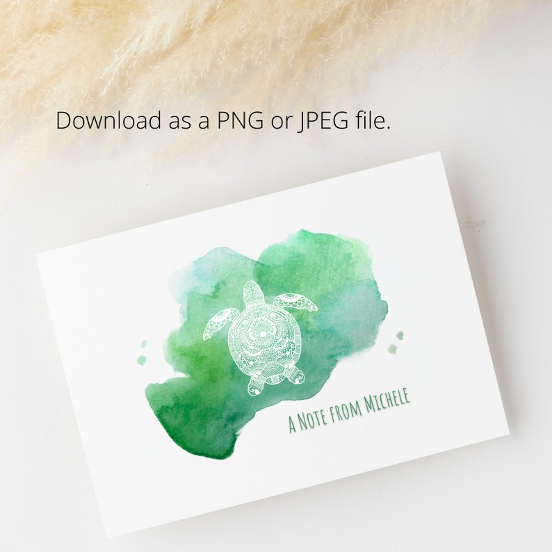 Sea Turtle Notecard Template Canva Editable Printable Personalized ...