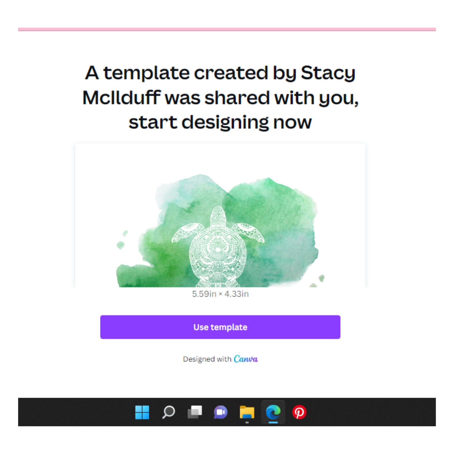 Sea Turtle Notecard Template Canva Editable Printable Personalized ...