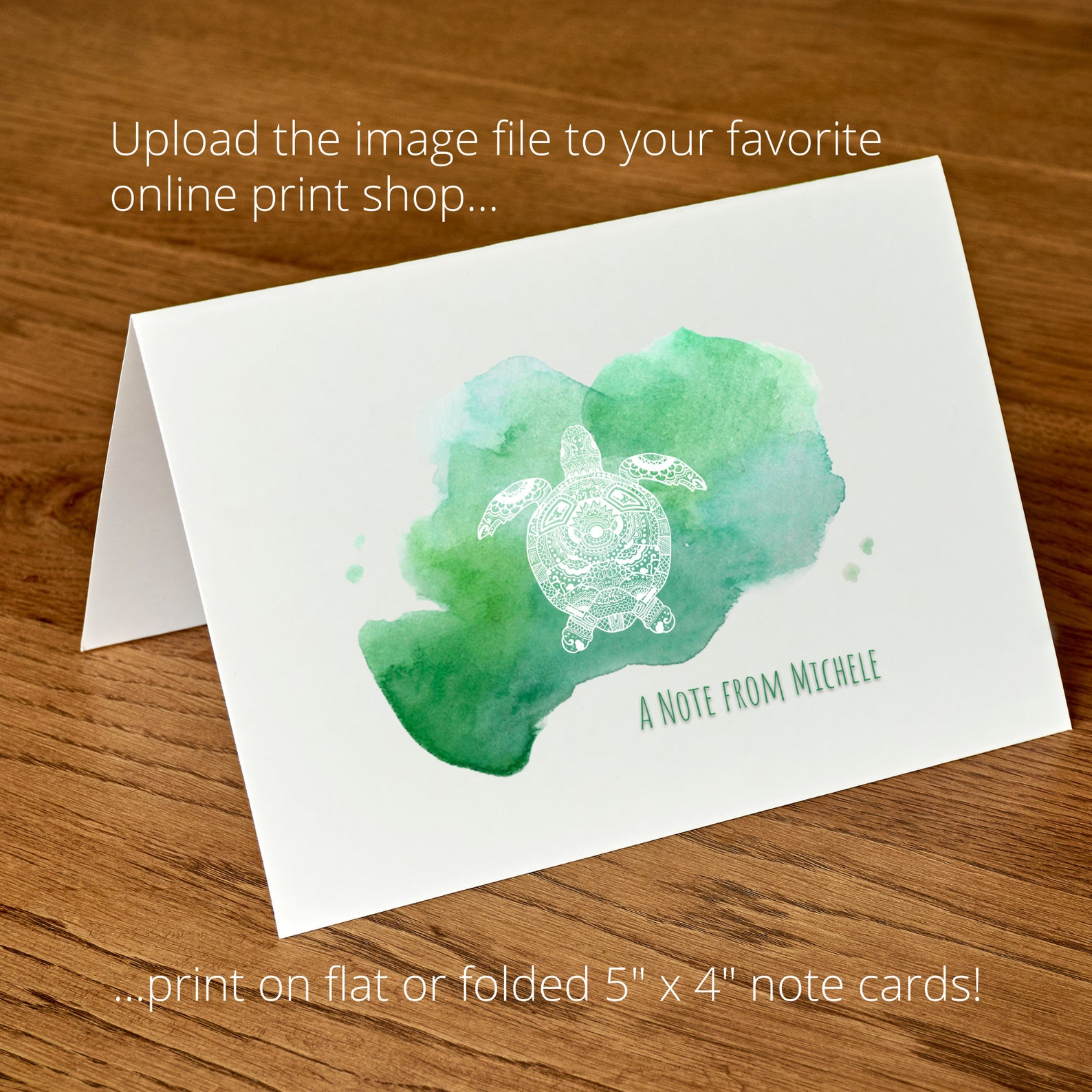 Sea Turtle Notecard Template Canva Editable Printable Personalized ...