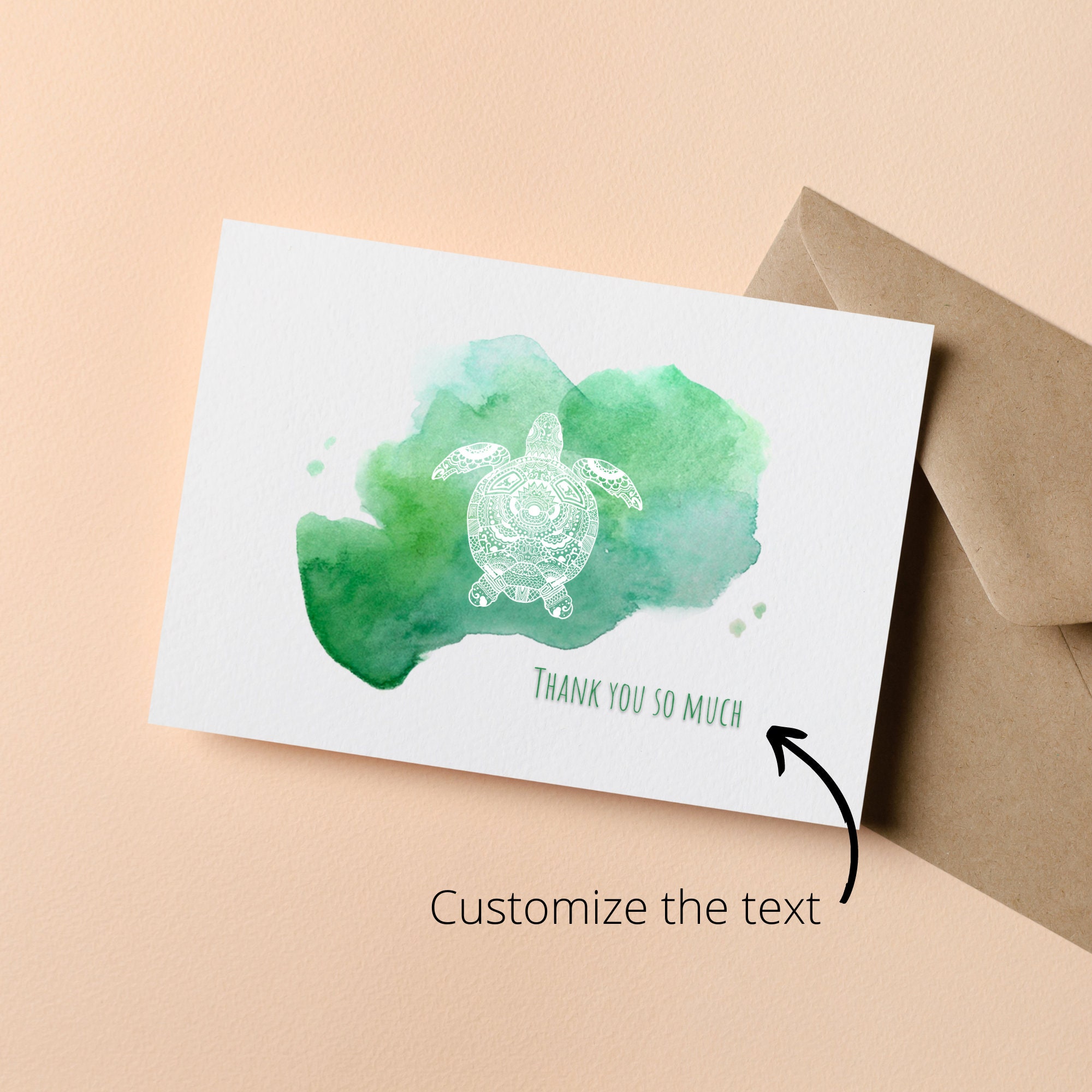 Sea Turtle Notecard Template Canva Editable Printable Personalized ...