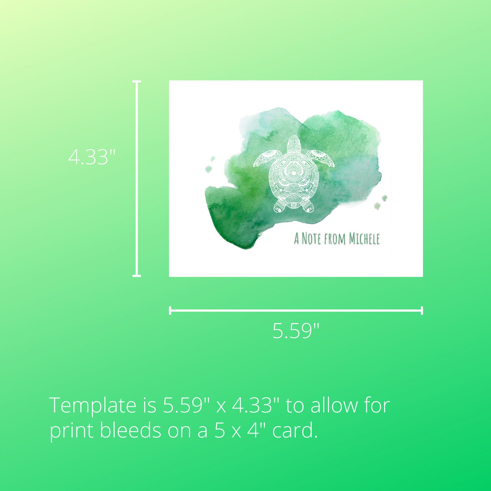 Sea Turtle Notecard Template Canva Editable Printable Personalized ...