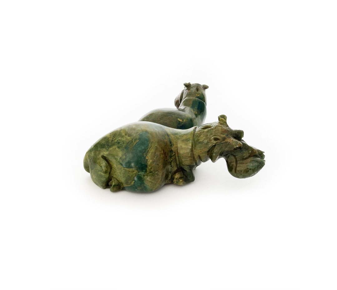 Mother & Child Hippo #2 "mvuu" Shona Verdite Stone Sculpture Handmade ...