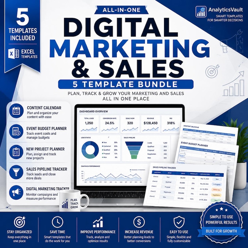 Excel Dashboard for Digital Marketing & Sales Business Analytics ...