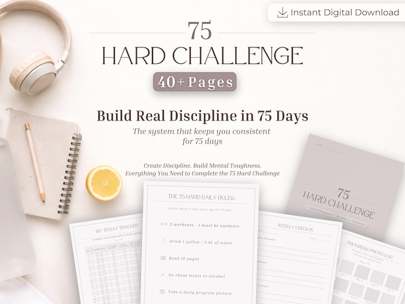 75 Hard Challenge Tracker Printable, 75 Tage Habit Tracker PDF ...