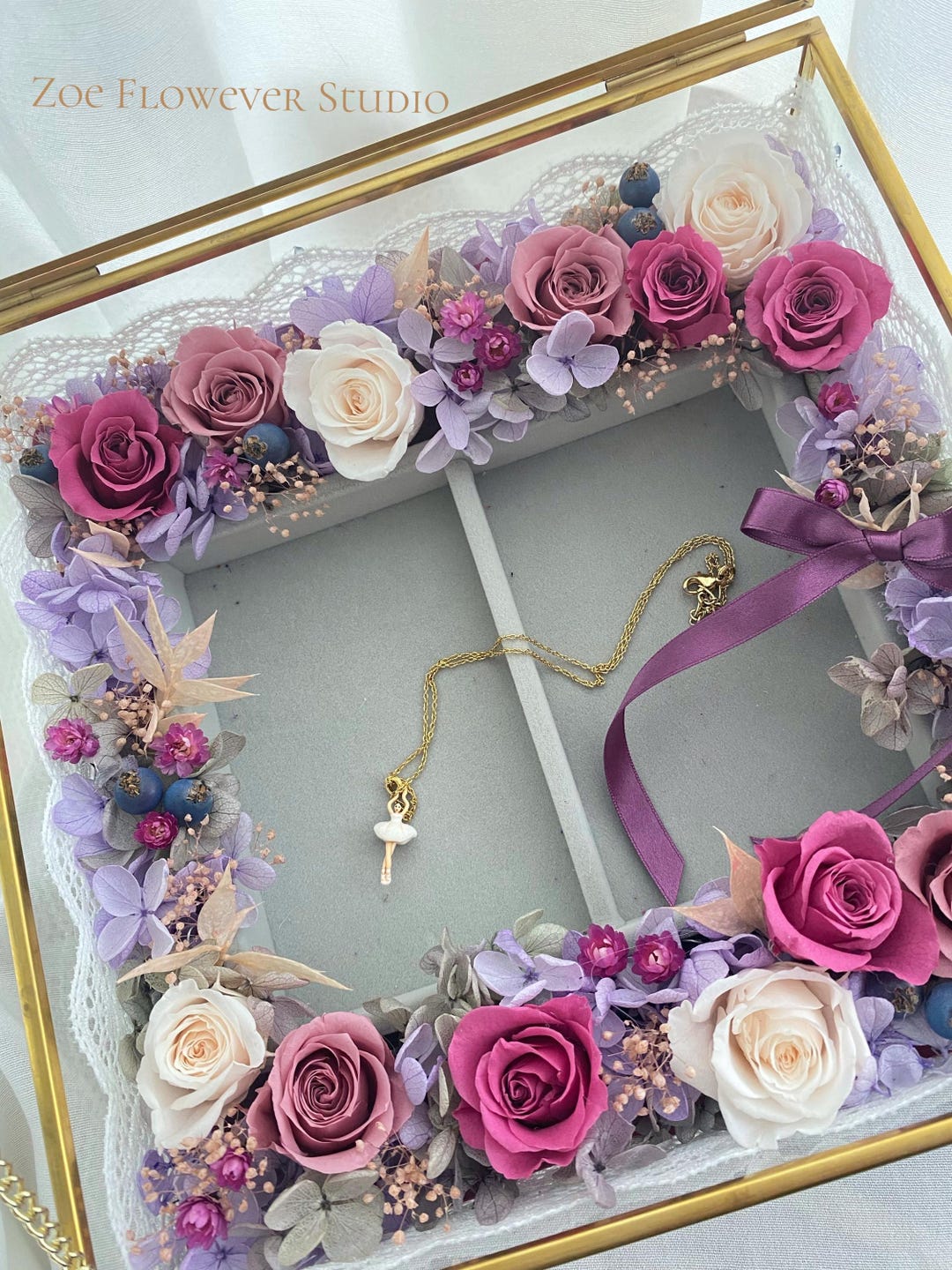 Preserved Rose Jewellery Box | Japanese Roses Glass Display | Gold ...