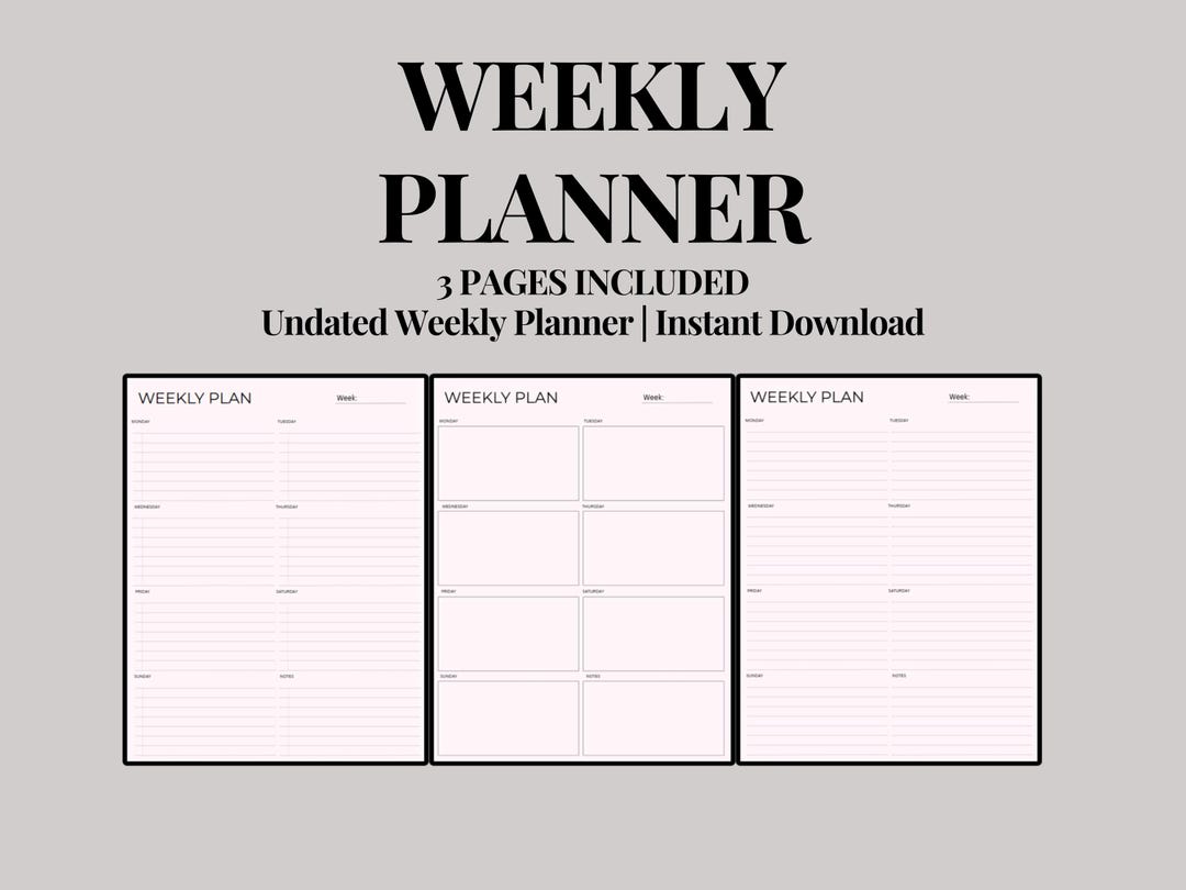 Weekly Planner Printable PDF | Minimalist Undated Planner (3 Pages ...