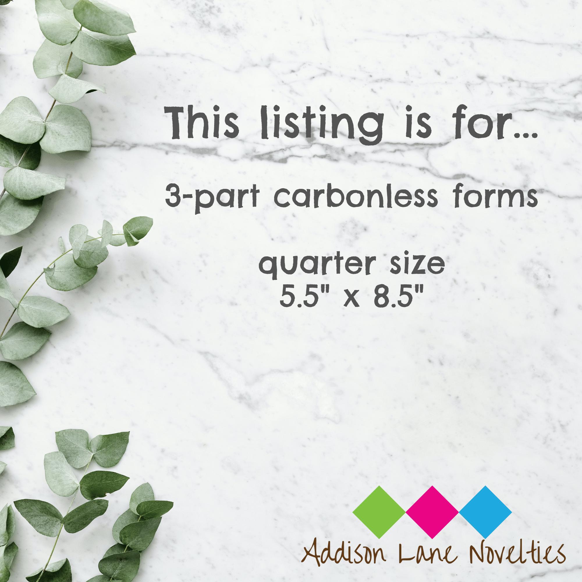 Custom 3-part Carbonless Order Forms | Quarter Size NCR Invoice Books ...