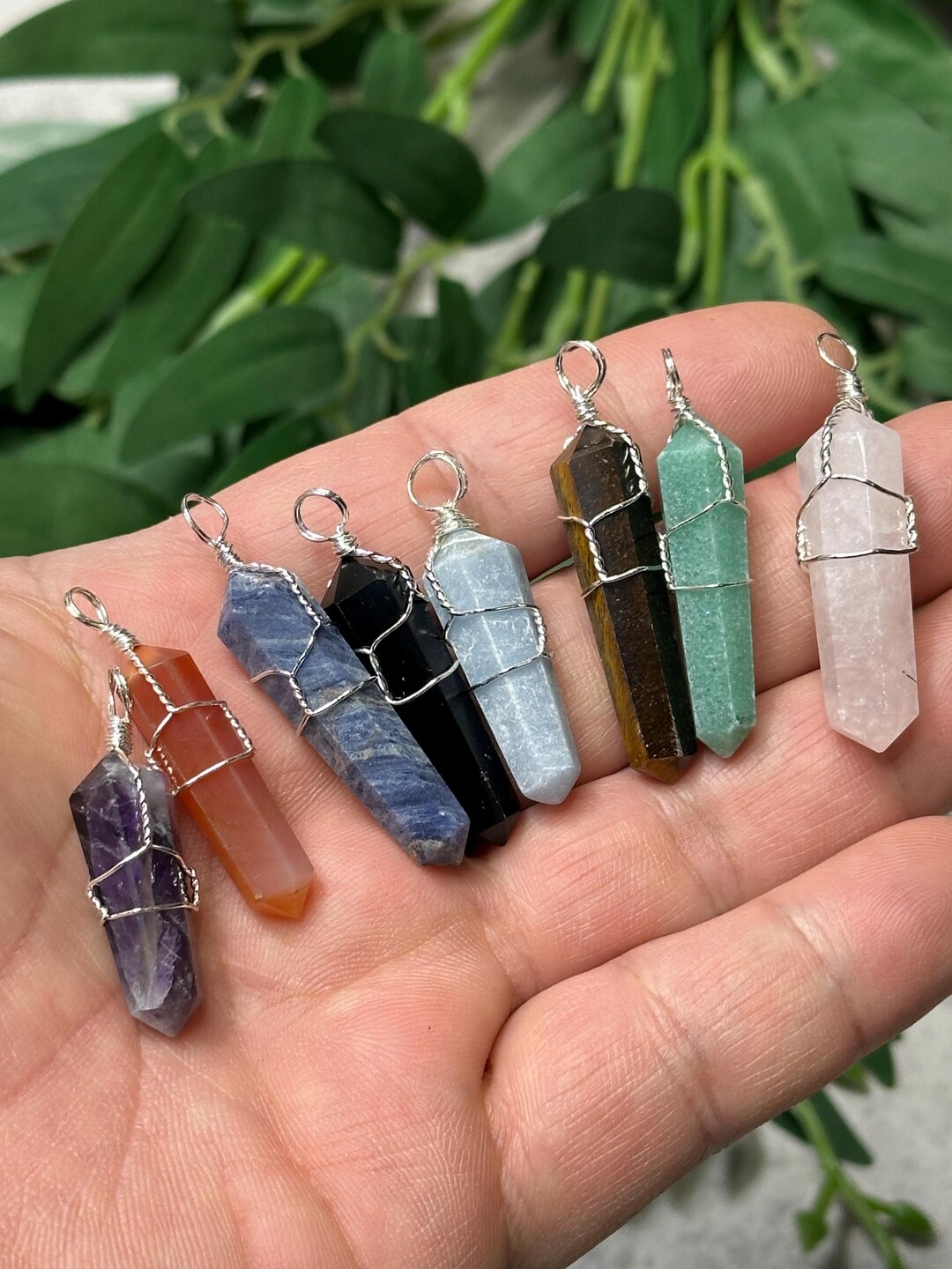 Double Terminated Gemstone Wand Wire Wrapped Pendant - Etsy
