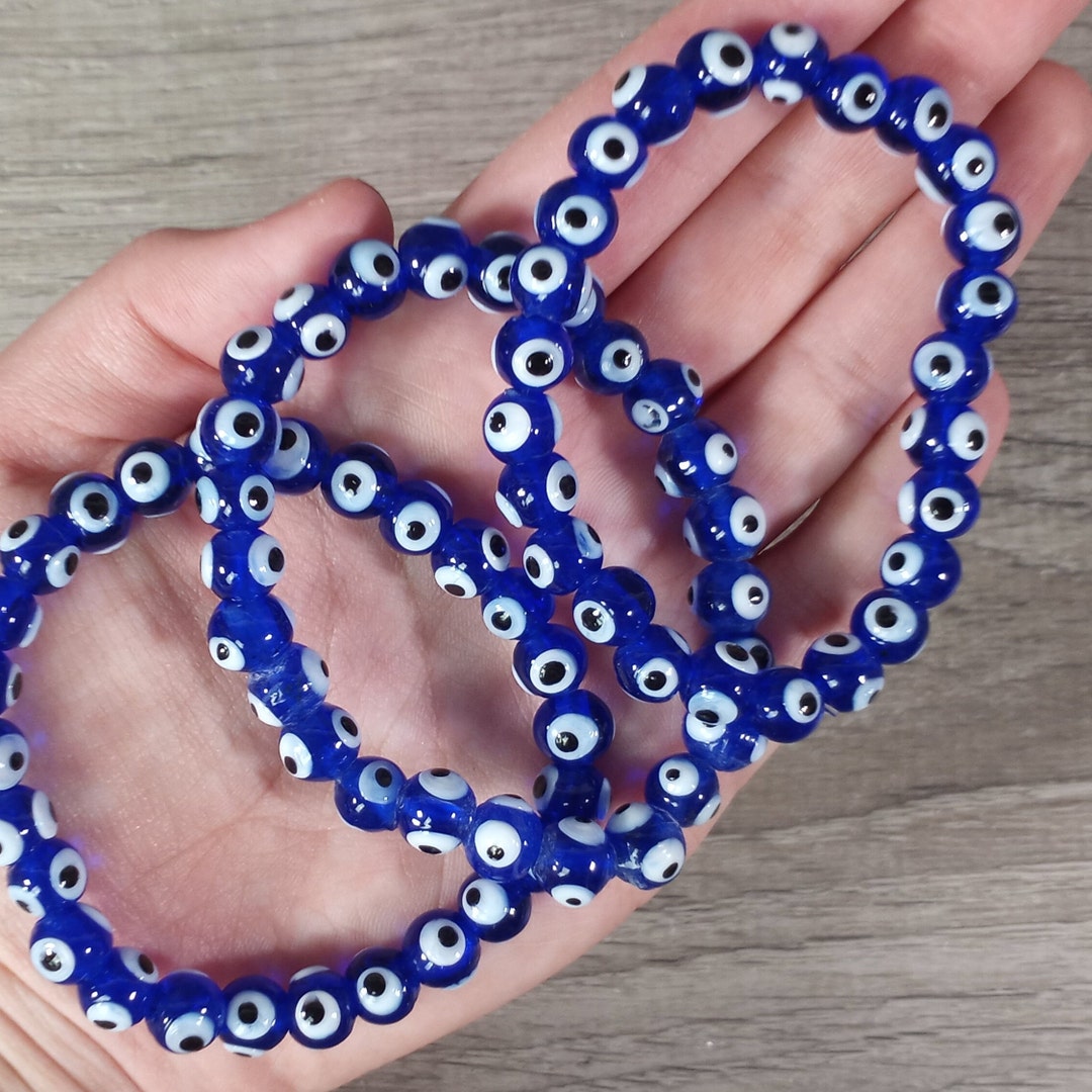 Evil Eye Dark Blue Lamp Glass 8 Mm Stretchy Bracelet G326 - Etsy