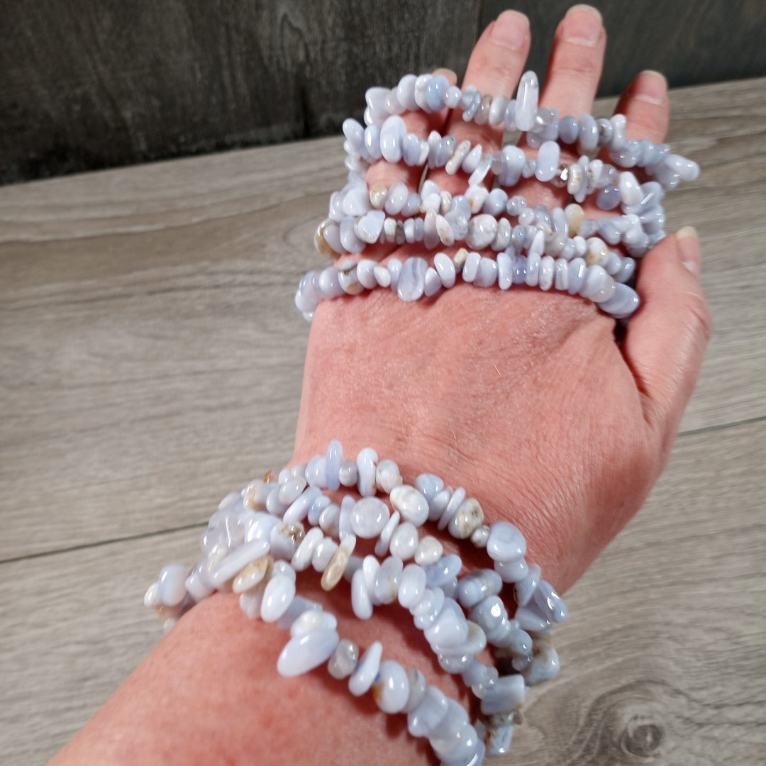 Blue Lace Agate Beaded Crystal Chips on Longer Stretchy String - Etsy