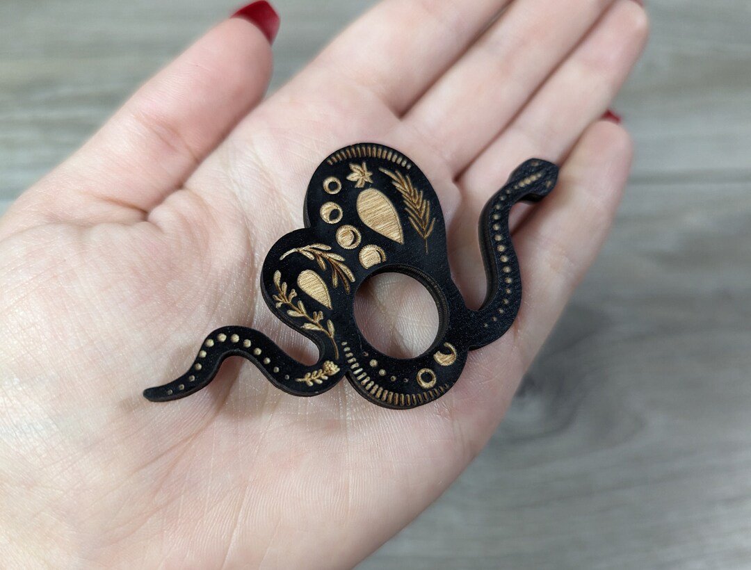 Wood Snake With Moon Themed Etched Wood Display, Sphere Stand 3 Inch ...