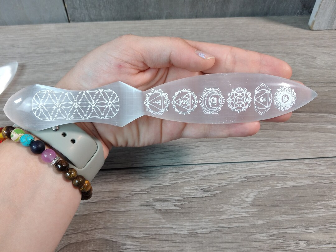 Selenite Symbol Flower of Life, Double Sided 8 Inch Etched Athame SL91 ...