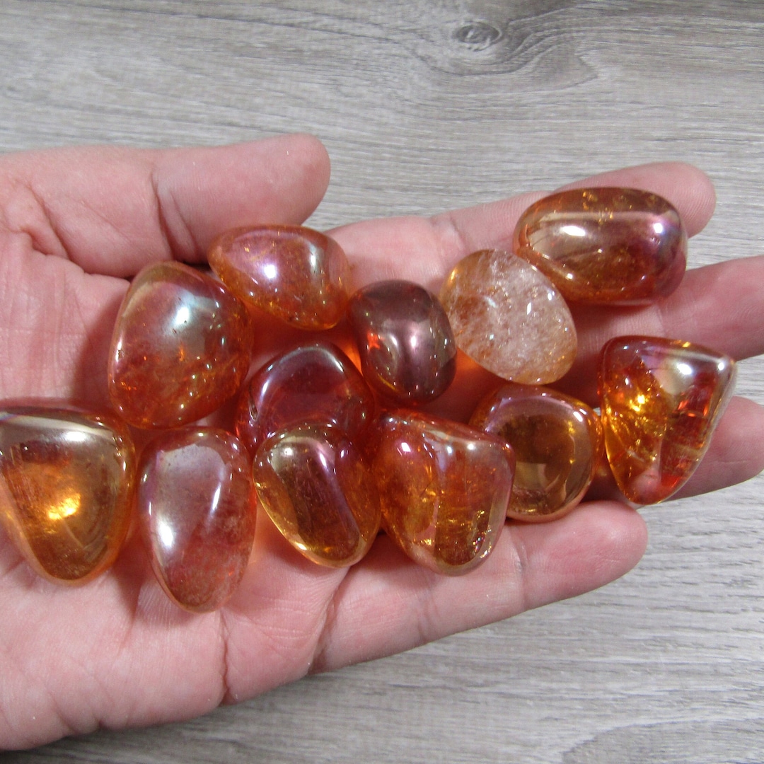 Tangerine Sunshine Aura Quartz Tumbled Stone 0.75 Inch + Crystal - Etsy