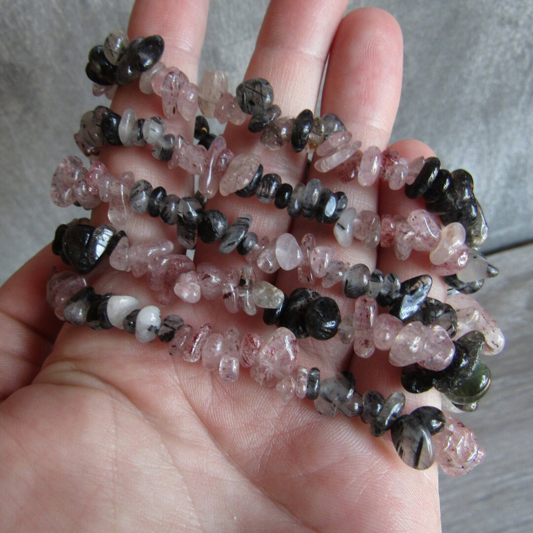 Tourmaline Quartz and Strawberry Quartz Chip Bracelet G63 - Etsy