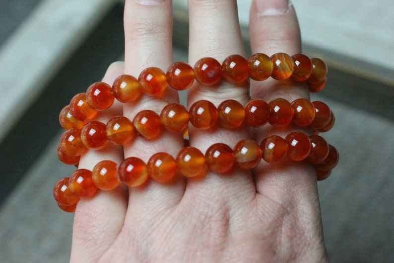 Carnelian 8 Mm Round Stretchy String Bracelet G66 Etsy