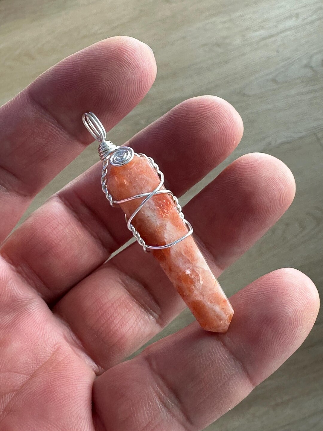 Sunstone Double Terminated Point Wand Sterling Silver Wire Wrapped ...