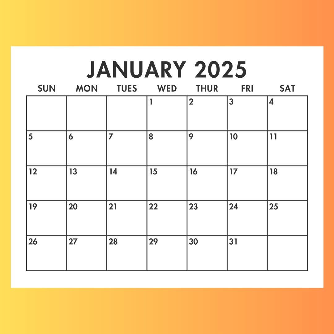 2025 Big Font Calendar Template 8.5 X 11 Inch Instant Download Modern ...