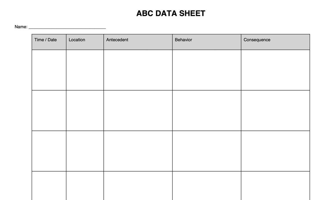 ABC Data Sheet | Behavior Tracking Template (digital Download) - Etsy