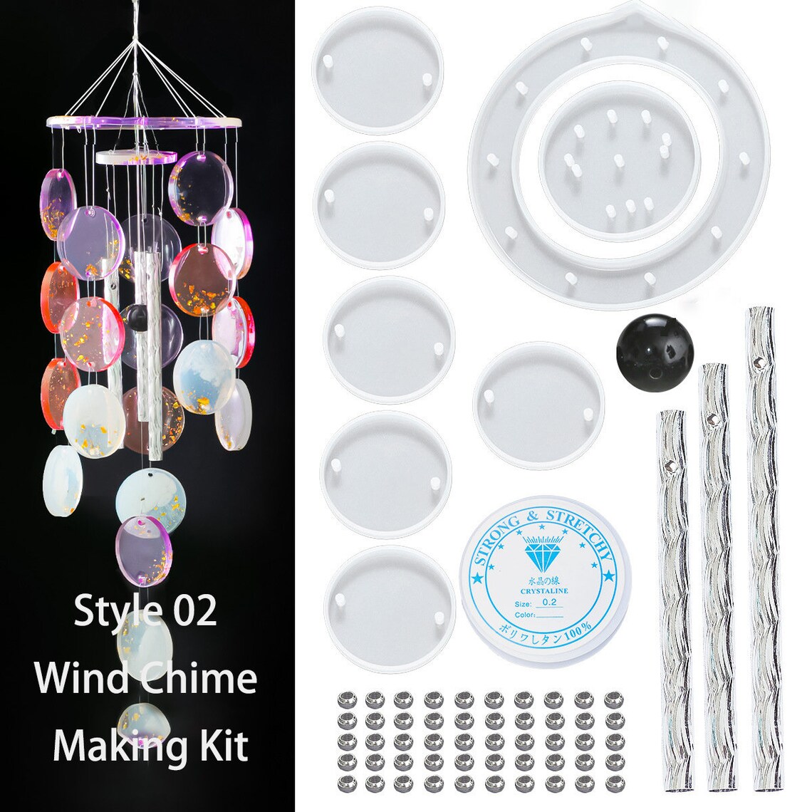 Round Double Hole Windchime Silicone Mold Kit,with 7 Molds,beads,string ...