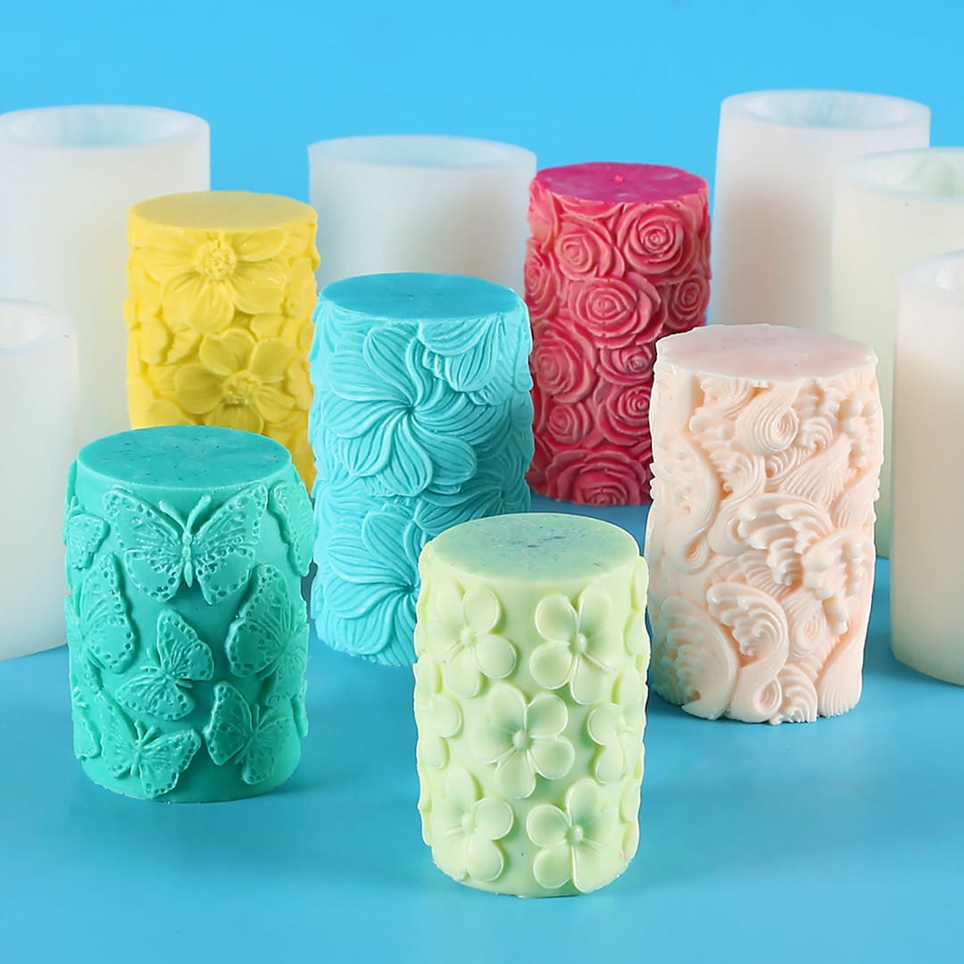 Flower Carved Silicone Candles Mold,cylinder Candle Silicon Mold,6 ...