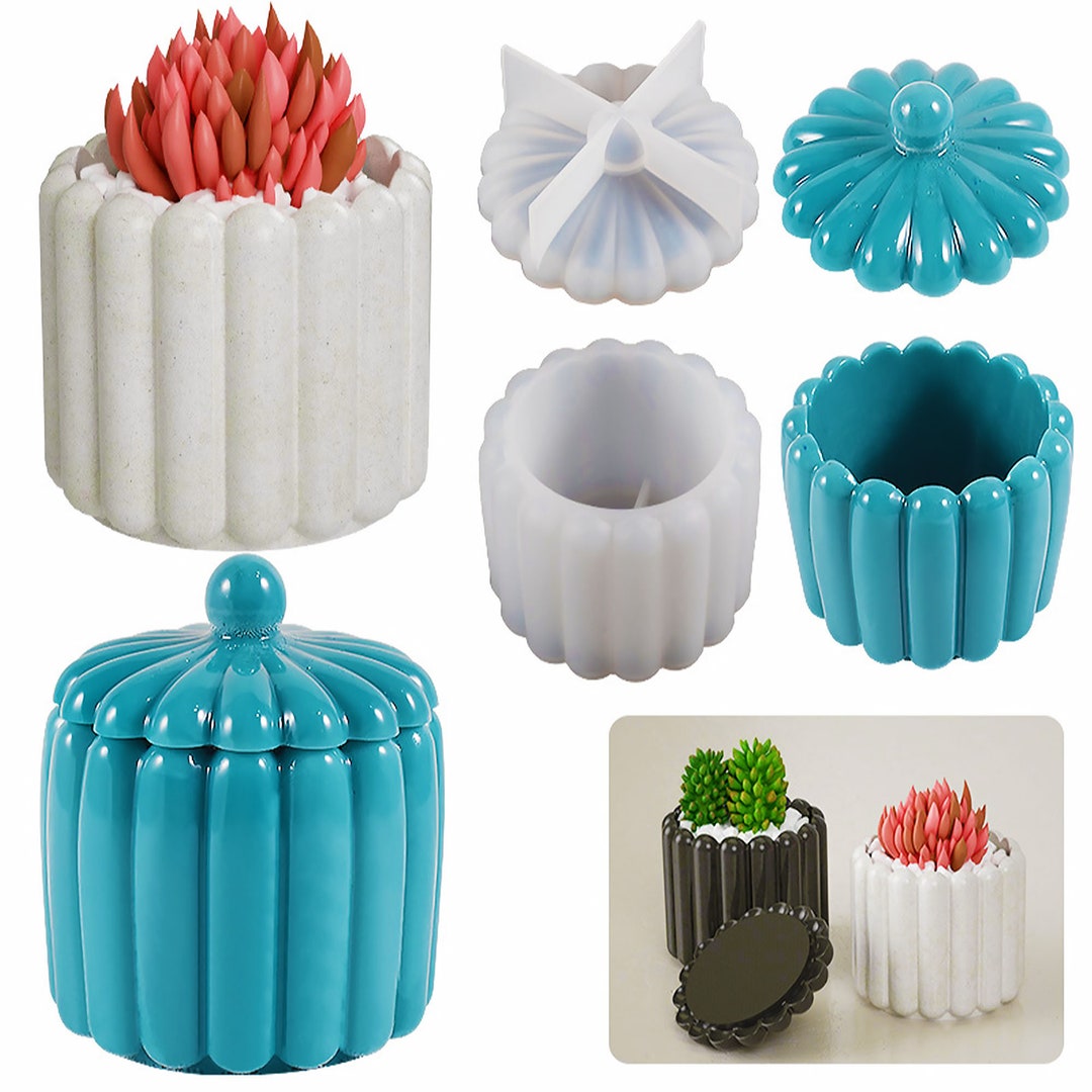 Round Stripe Storage Box Mold,epoxy Resin Flower Pot Mold,succulent Pot ...