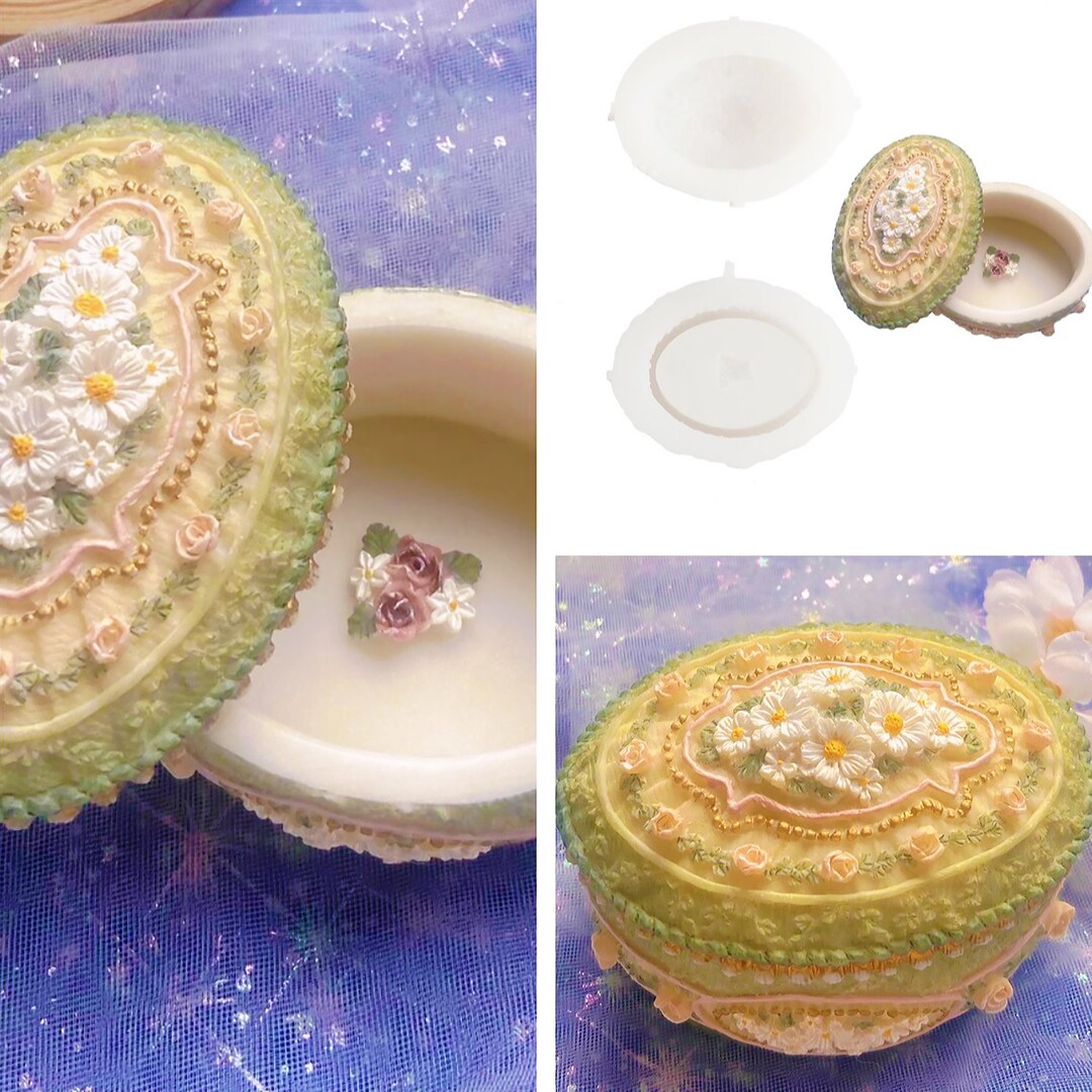 1 Set Daisy Flower Storage Box Silicone Mold,concrete Plaster Trinket ...