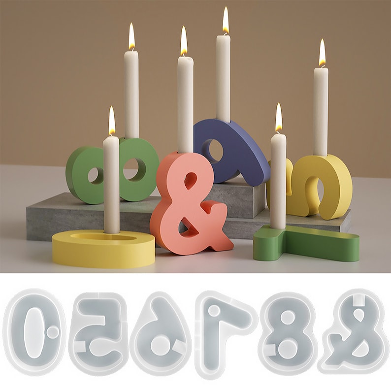 Number Candle Holder Silicone Mold,concrete Plaster Candlestick Mold ...