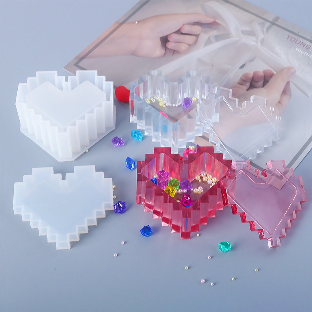 1 Set Pixel Heart Storage Box Silicone Mold,concrete Plaster Heart Box ...