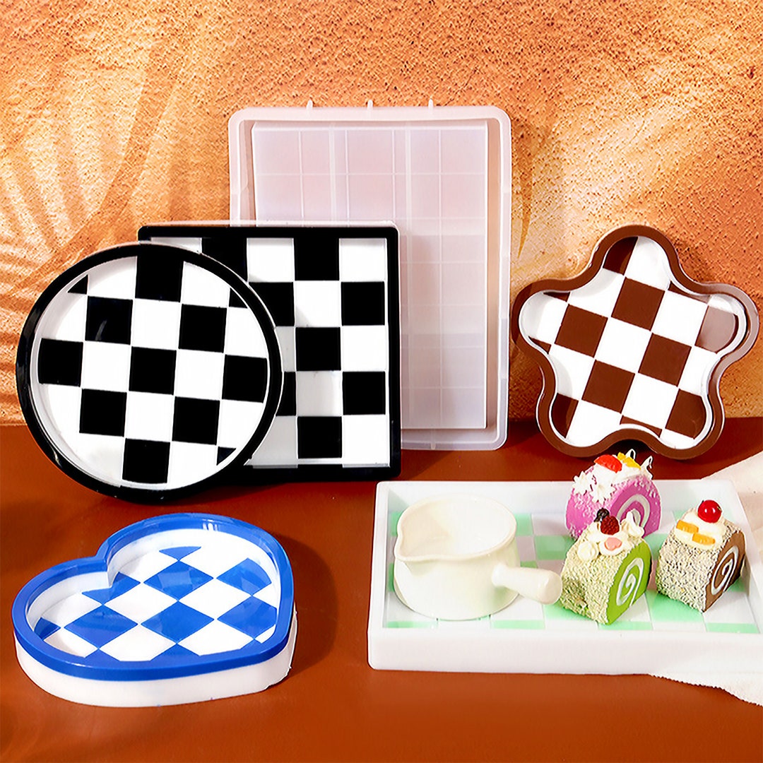 Checkered Shape Tray Silicone Mold,round,oval,heart,flower,rectangle ...