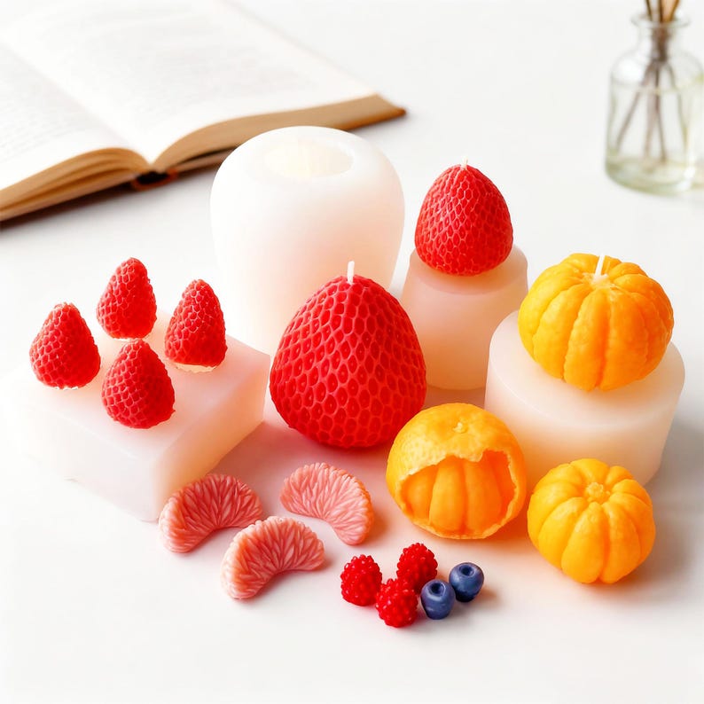 Fruit Candles Silicone Mold,strawberry,blueberry,orange,lemon,mango ...