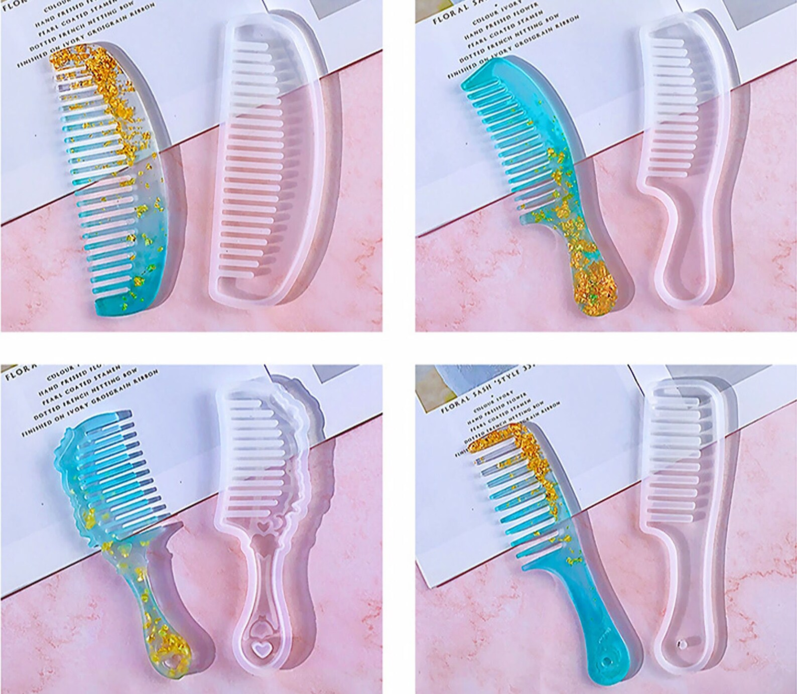 4 Styles Comb Silicone Mold,epoxy Resin Comb Mold,hair Crescent Comb ...
