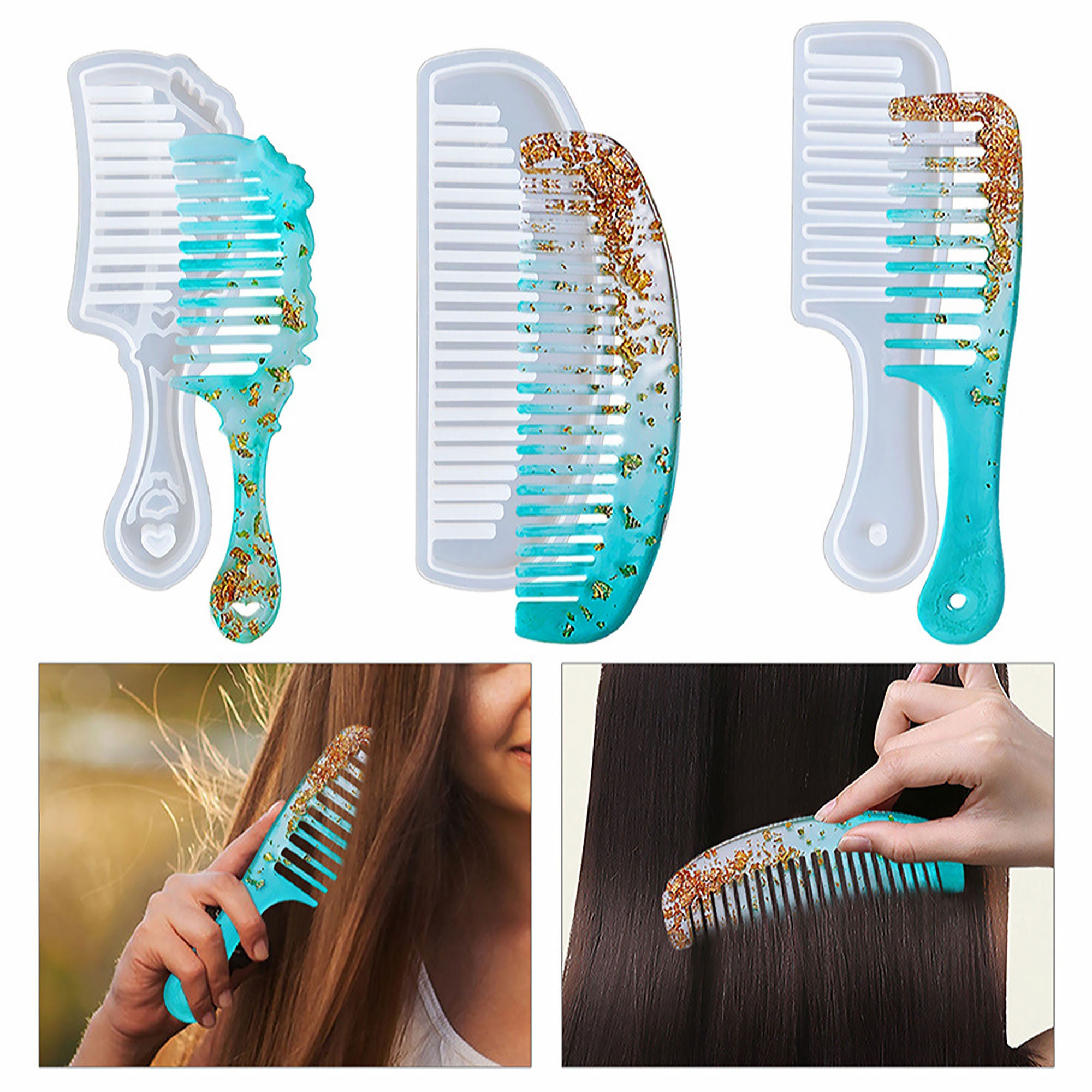 4 Styles Comb Silicone Mold,epoxy Resin Comb Mold,hair Crescent Comb ...