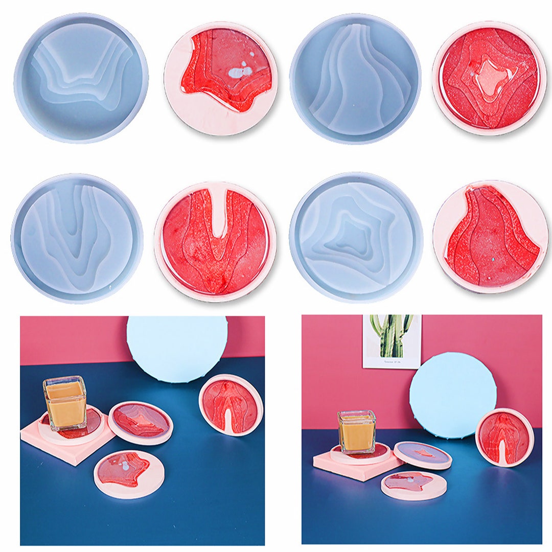 4 Styles Round Island Coaster Silicone Mold,gradient Beach Coaster ...