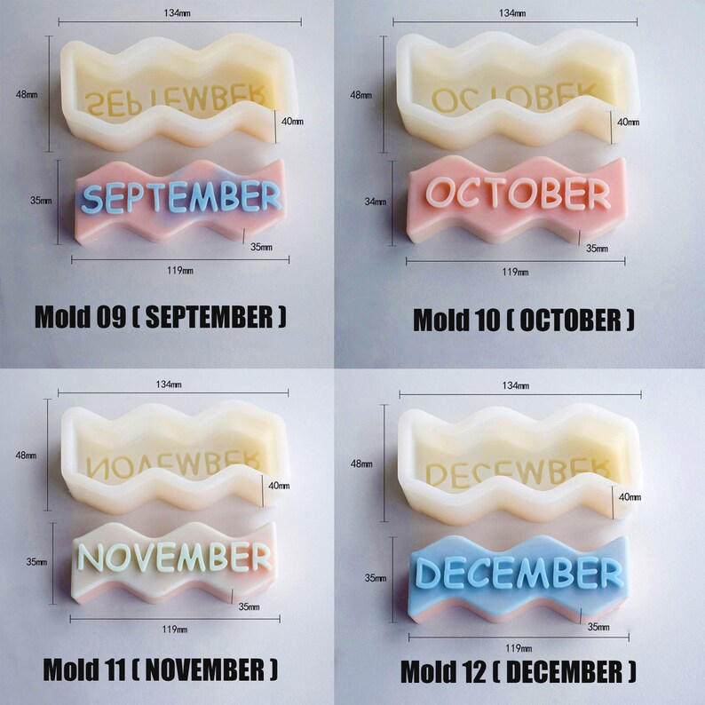 Letter Candles Silicone Mold,month Phrase Resin Mold,ripple Strip ...