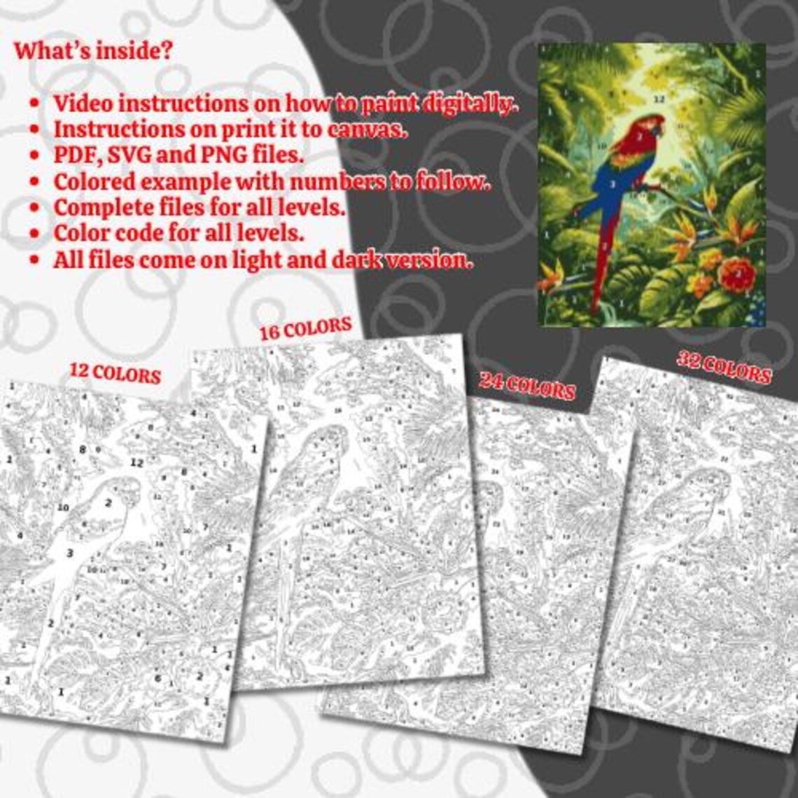 Parrot of the Jungle Coloring by Numbers | Digital Coloring Pages ...