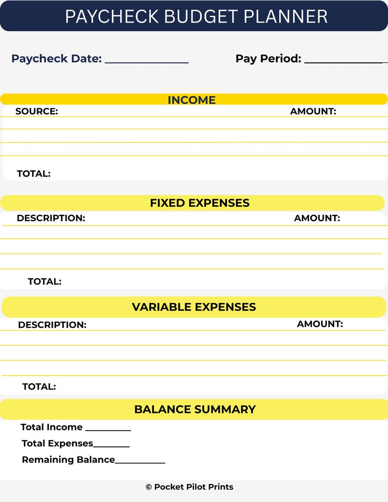 Paycheck Budget Planner Printable | Instant Download | Paycheck Tracker ...
