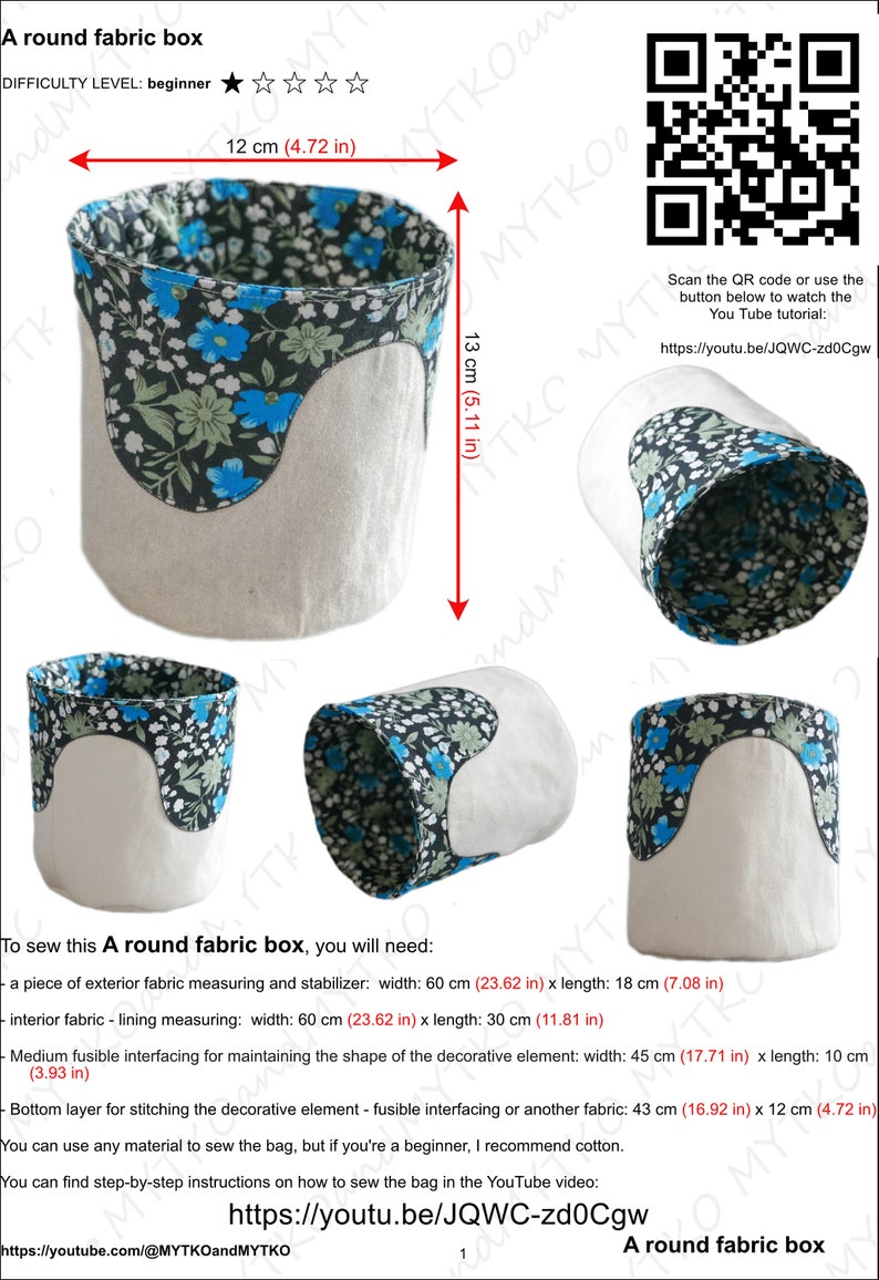 Round Fabric Box Sewing Pattern | PDF Template A4 & US Letter ...