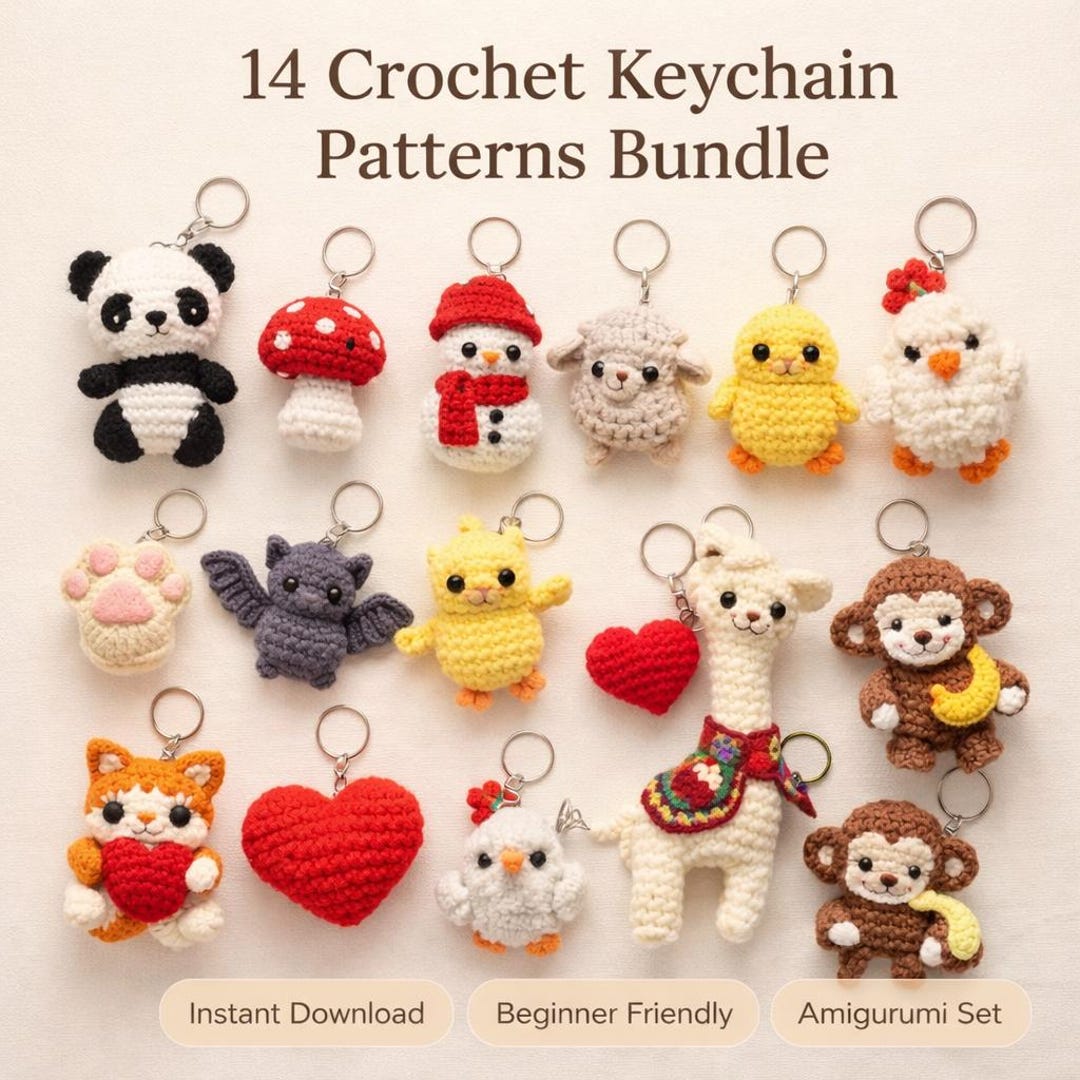 14 Crochet Amigurumi Keychain Patterns Bundle (PDF), Mini Animal ...