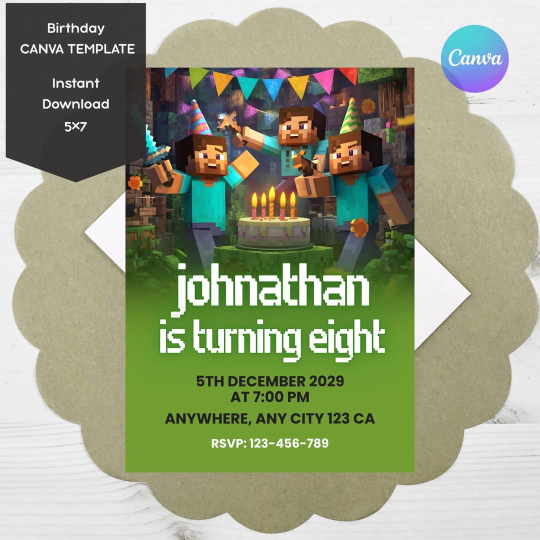 Minecraft EDITABLE Canva Invitation - Etsy