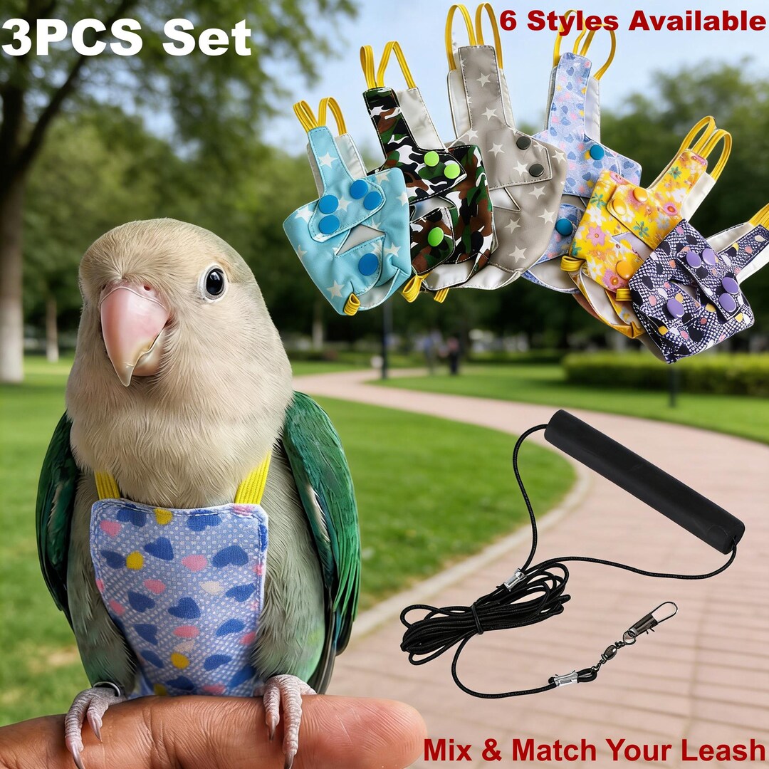 3 Pack Bird Harness & Leash Set - Adjustable Parrot Flight Vest With ...
