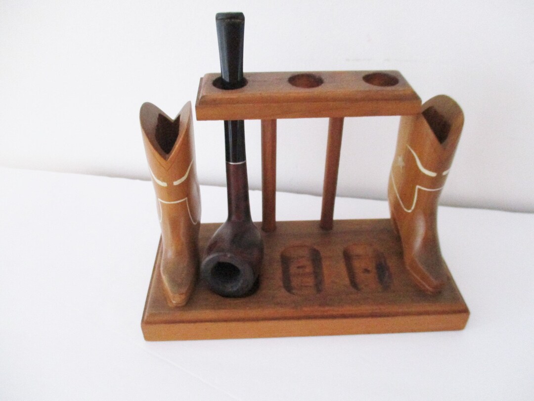 Retro Smokers Pipe Holder, Cowboy Boot Match Holders, Holds 3 Pipes ...