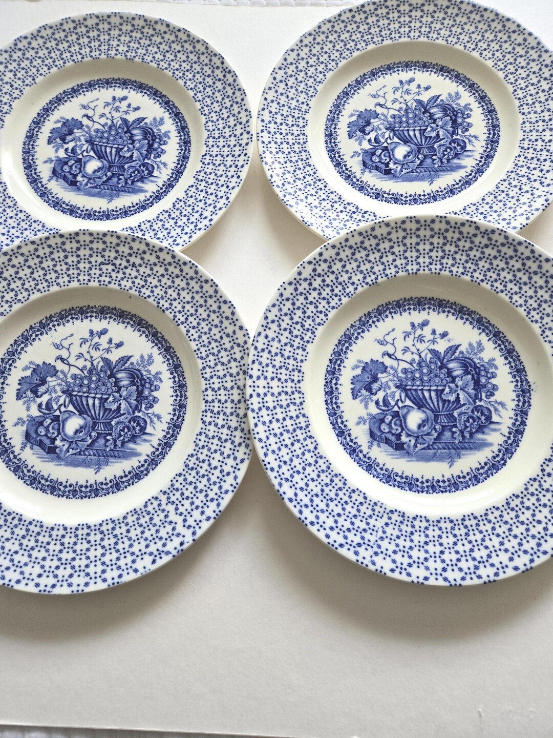 Set of 4 Vintage Empire England 8" Lunch Plates, Blue Floral Basket ...