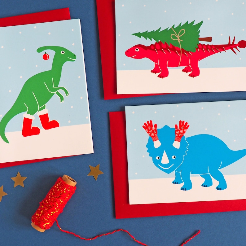 6 Dinosaur Christmas Cards Mixed Pack Dinosaur Christmas - Etsy