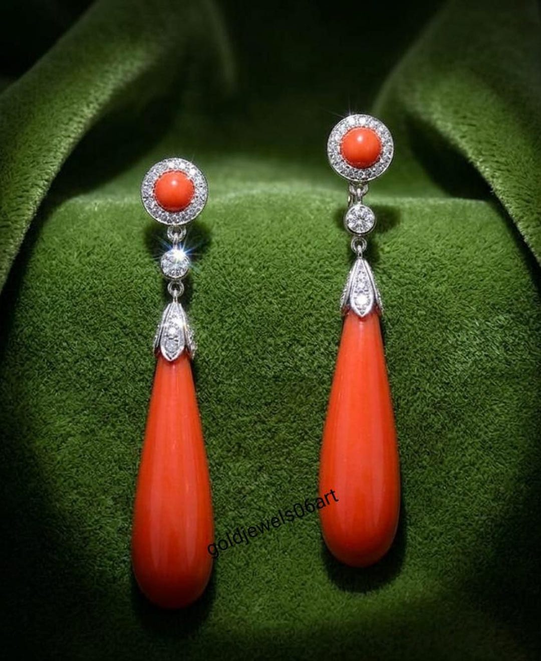 Antique Coral Dangle Drop Earring 14k Yellow Gold Plated , Coral ...