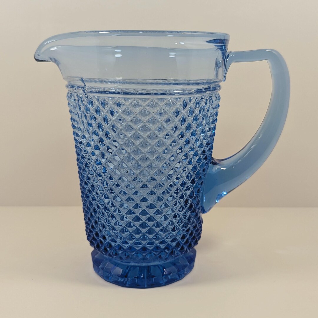 Vintage Blue Glass Pitcher – Diamond Pattern - Etsy