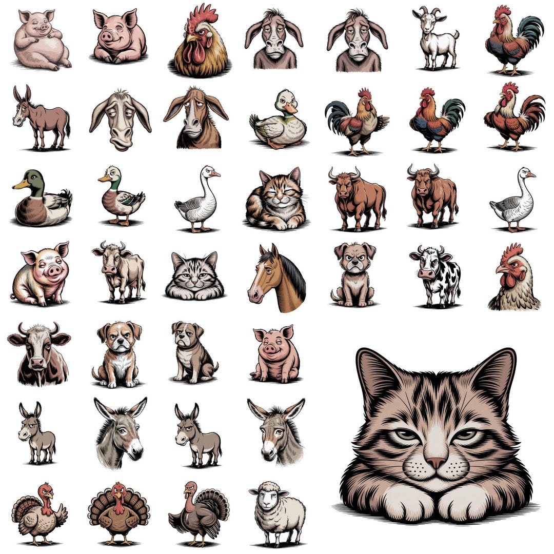 Farm Animals PNG Bundle, Cute Cow Pig Chicken Goat Clipart, Kids Shirt ...