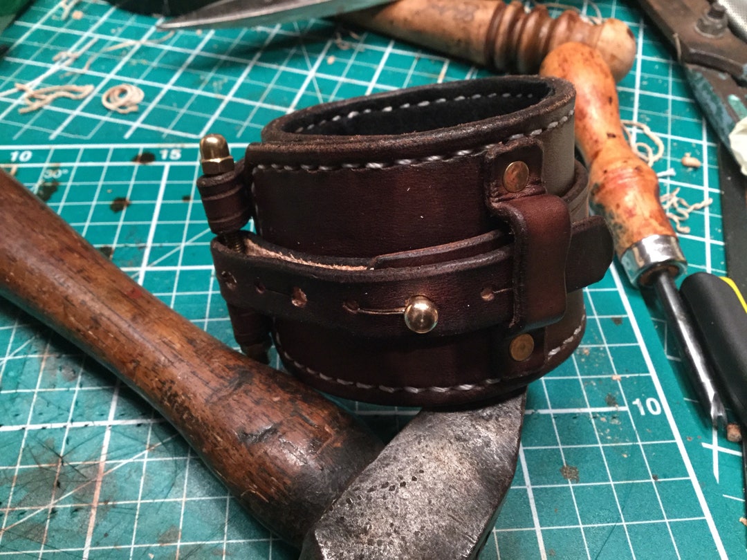 Handmade Steampunk Industrial Cuff Lined in Suede, Steampunk Leather ...