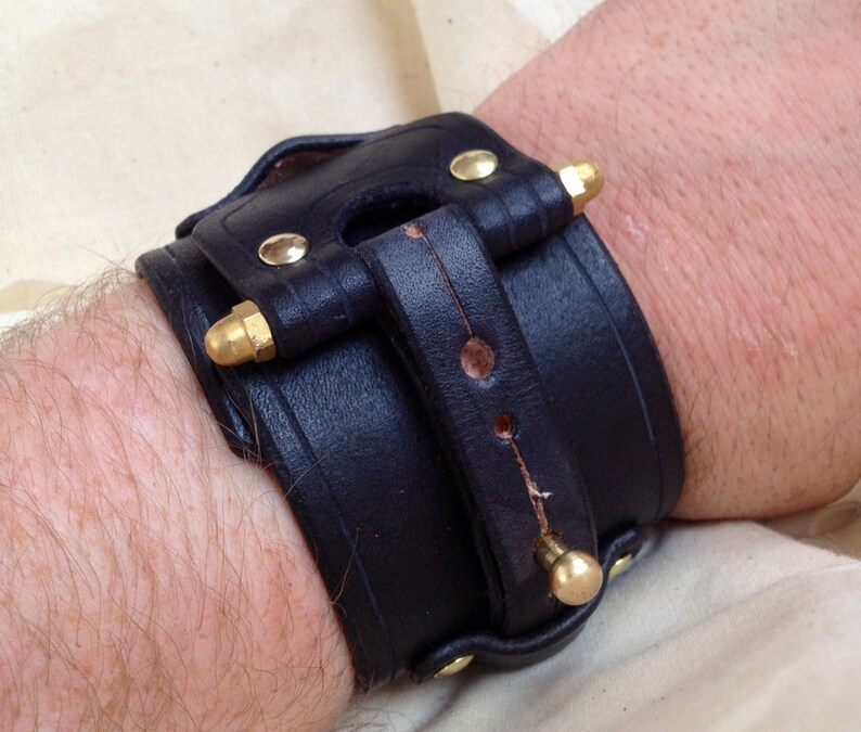 Steampunk Industrial Leather Cuff in Black. Free UK Delivery. Handmade ...